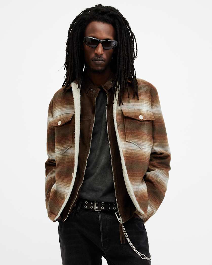 Ormond Checked Sherpa Jacket Brown | ALLSAINTS